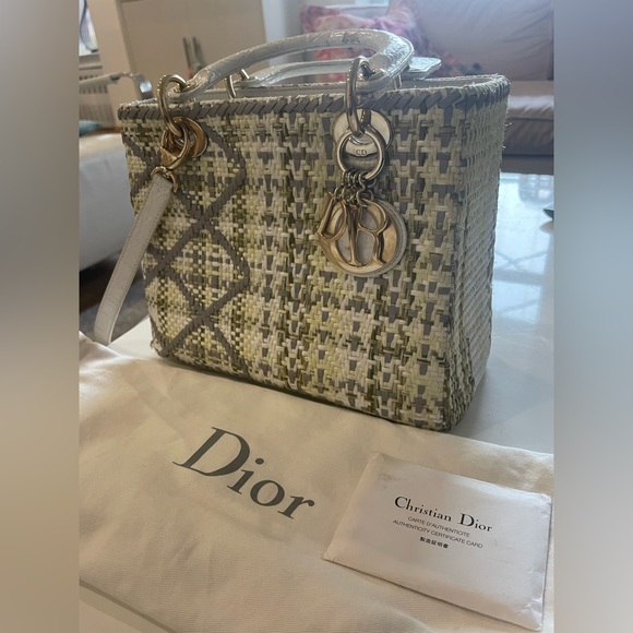 Dior | Bags | Christian Dior Lady Dior Bag Woven Raffia With Crocodile ...